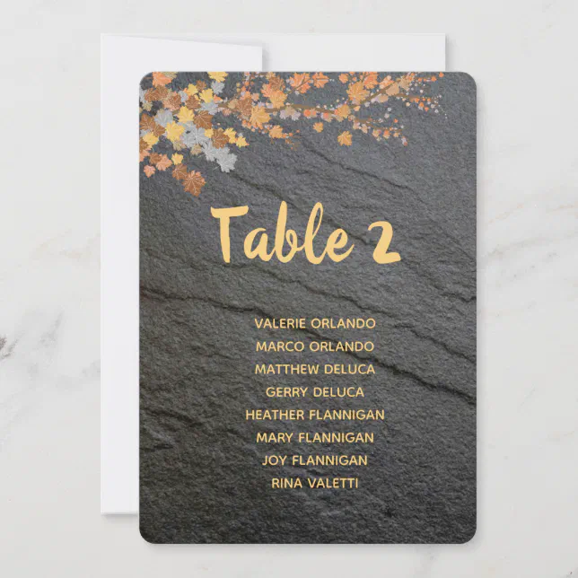 Editable Grey Stone Autumn Leaves Table Seating Invitation | Zazzle