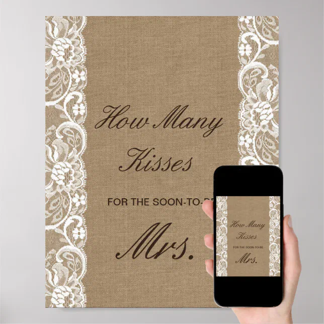Editable Guess How Many Kisses for Soon Mrs Sign | Zazzle