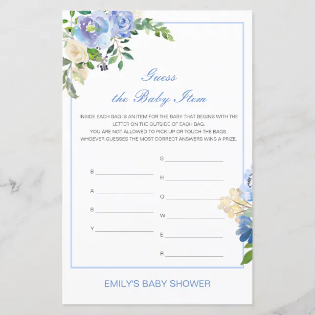 Editable Guess the Baby Item Baby Shower Game | Zazzle