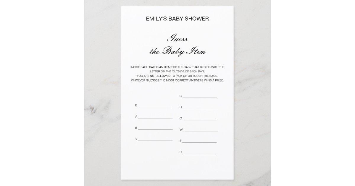 Editable Guess the Baby Item Baby Shower Game | Zazzle