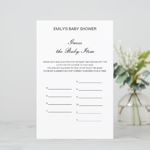Editable Guess the Baby Item Baby Shower Game | Zazzle