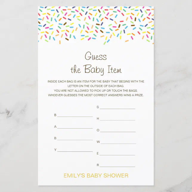 Editable Guess the Baby Item Baby Shower Game | Zazzle