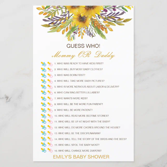 Editable Guess Who, Mom or Dad Baby Shower Game | Zazzle