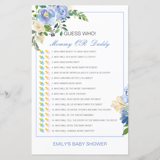 Editable Guess Who, Mom or Dad Baby Shower Game | Zazzle