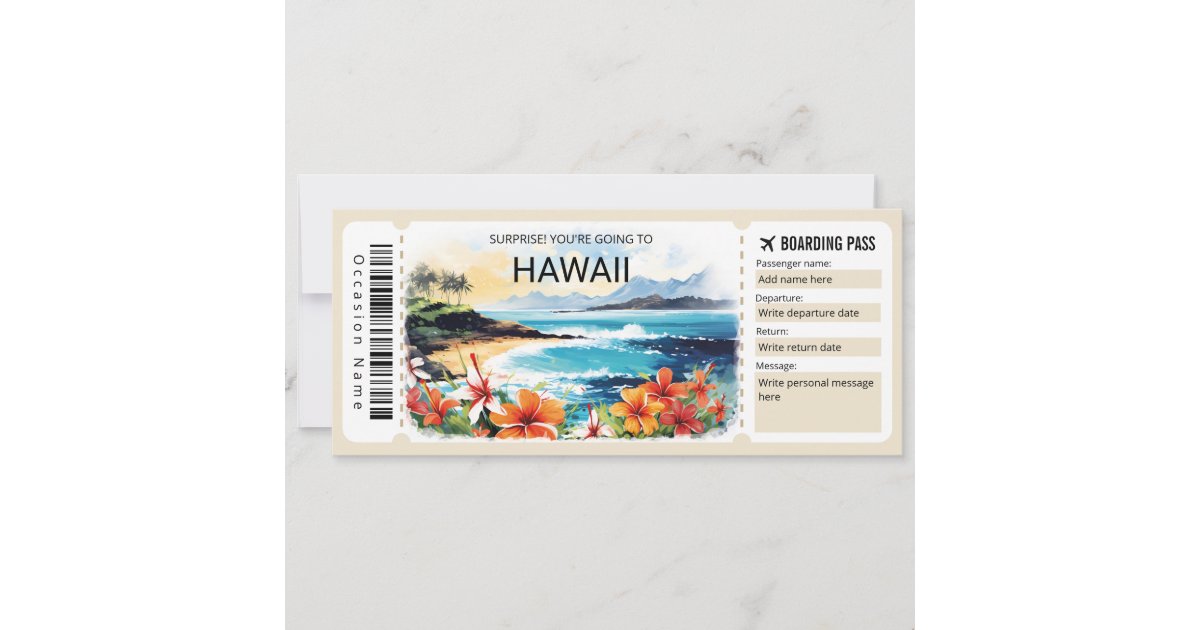 Editable Hawaii Plane Boarding Pass Ticket Invitation | Zazzle