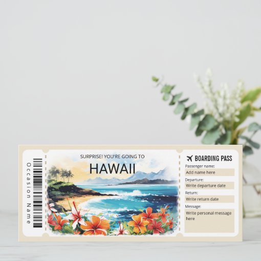 Editable Hawaii Plane Boarding Pass Ticket Invitation | Zazzle