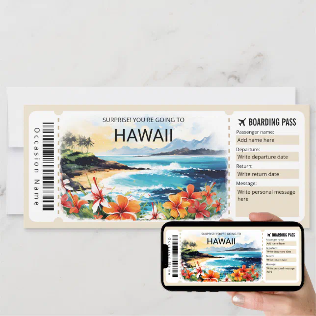 Editable Hawaii Plane Boarding Pass Ticket Invitation | Zazzle