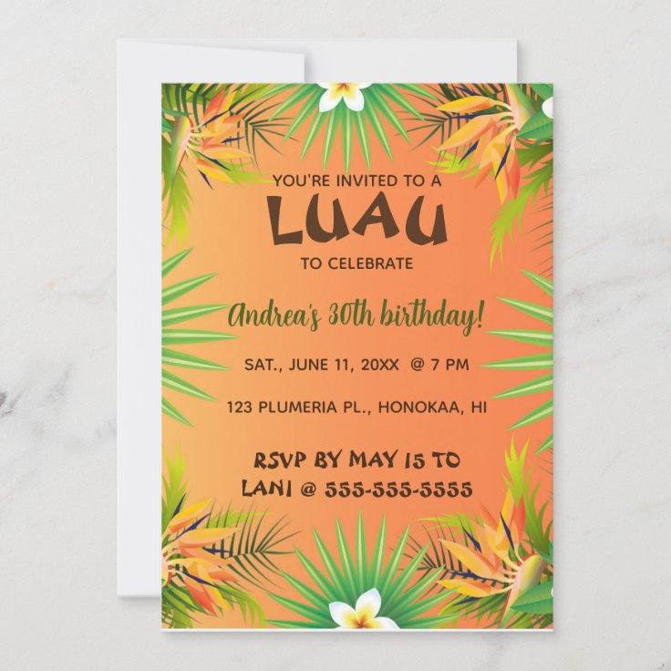 Editable Hawaiian Luau Birthday Invitation | Zazzle