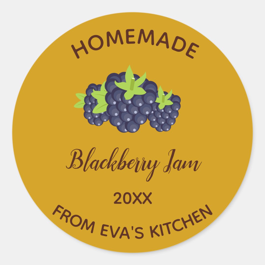 Editable Homemade Blackberry Jam Classic Round Sticker | Zazzle