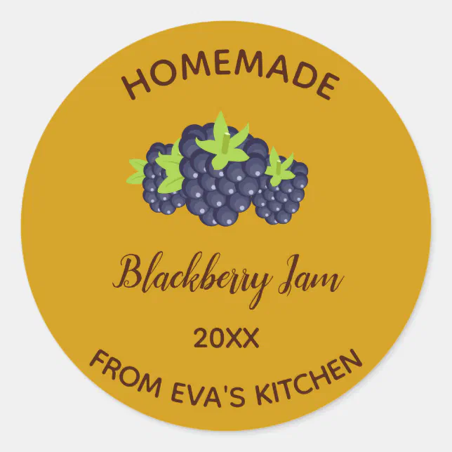 Editable Homemade Blackberry Jam Classic Round Sticker | Zazzle