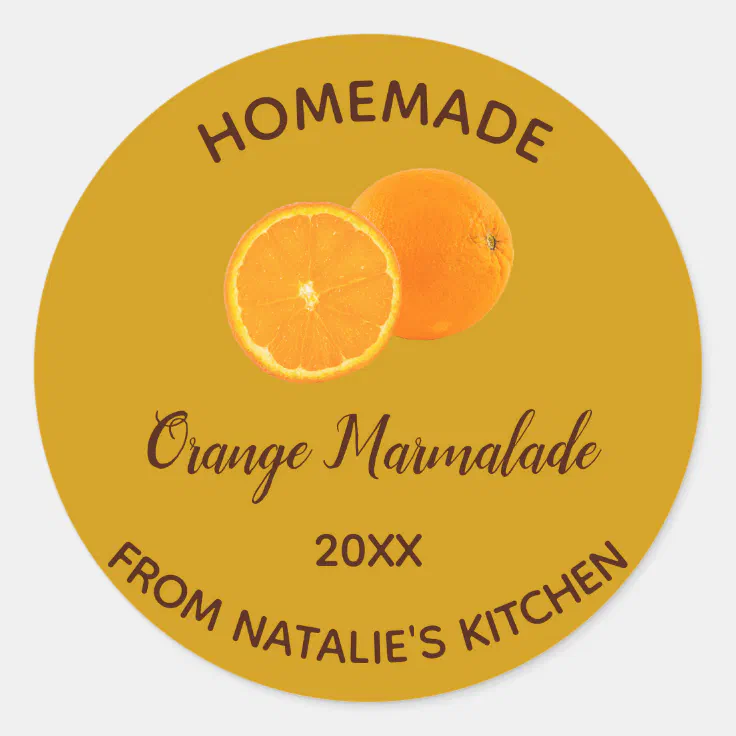 Editable Homemade Orange Marmalade Classic Round Sticker | Zazzle