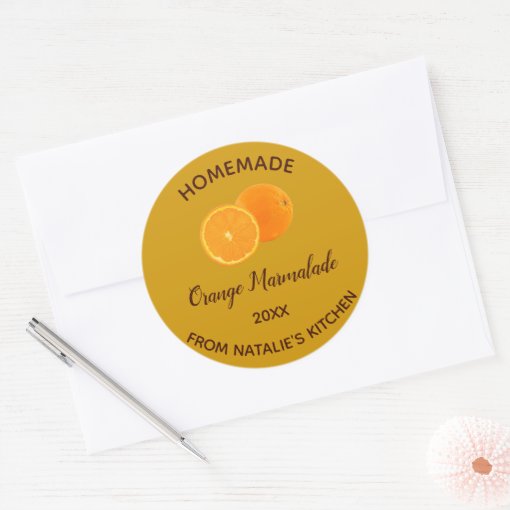 Editable Homemade Orange Marmalade Classic Round Sticker | Zazzle
