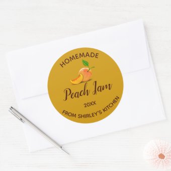 Editable Homemade Peach Jam Classic Round Sticker | Zazzle