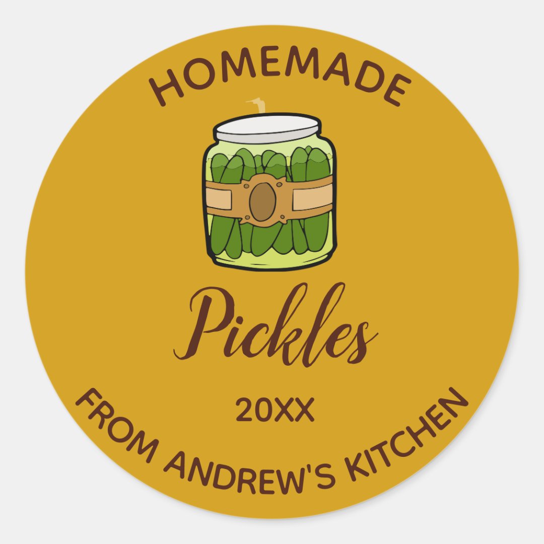 Editable Homemade Pickles Classic Round Sticker | Zazzle
