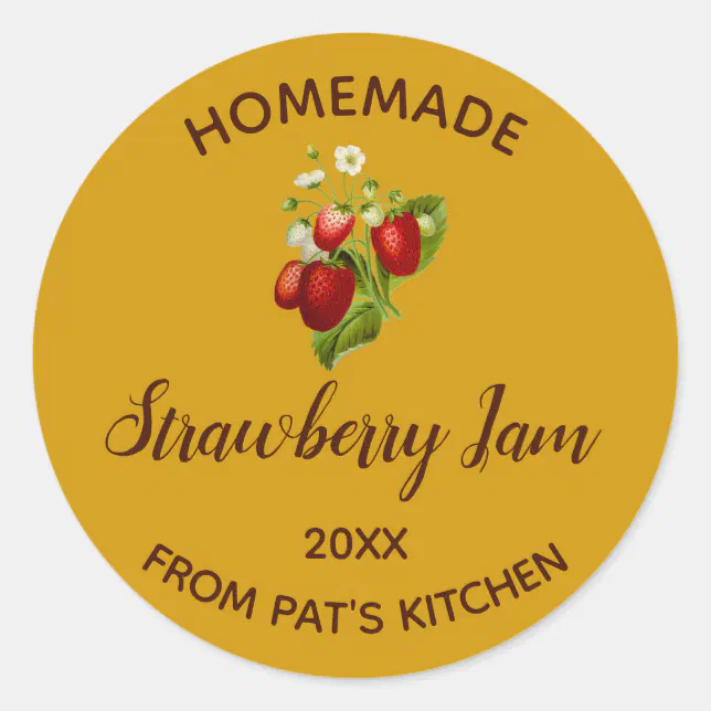 Editable Homemade Strawberry Jam Classic Round Sticker | Zazzle