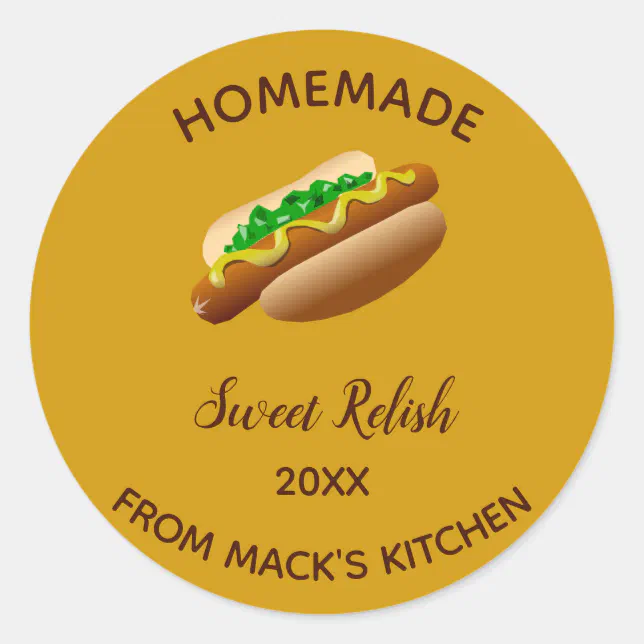 Editable Homemade Sweet Relish Classic Round Sticker | Zazzle