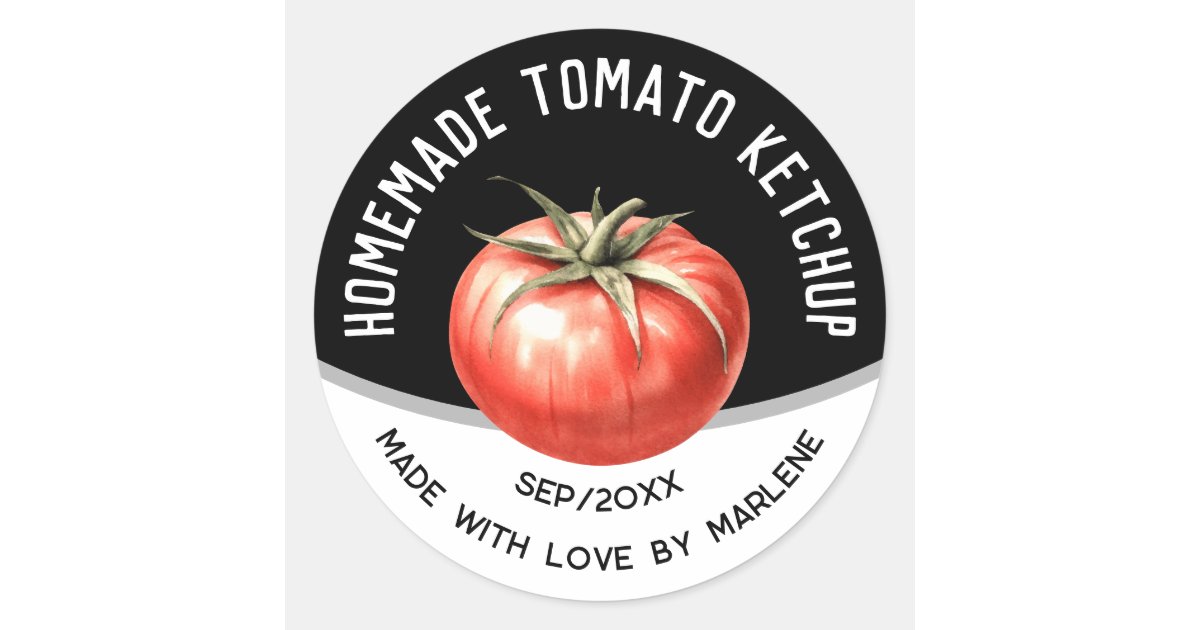 Editable Homemade Tomato Ketchup with red tomato Classic Round Sticker ...