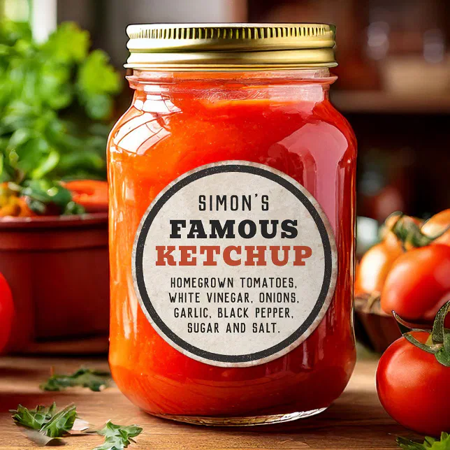 Editable homemade tomato ketchup with rusty sign classic round sticker ...