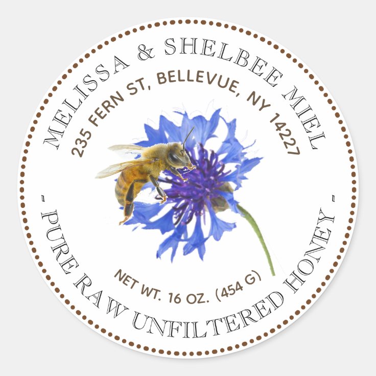 Editable Honey Product Blue Flower Bee Label | Zazzle