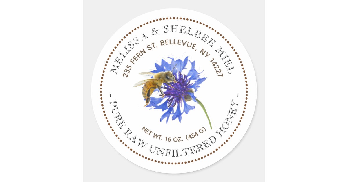 Editable Honey Product Blue Flower Bee Label | Zazzle
