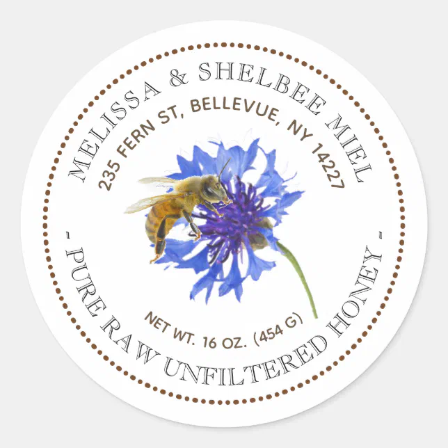 Editable Honey Product Blue Flower Bee Label | Zazzle