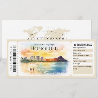 Editable Honolulu Boarding Pass Plane ticket Invitation | Zazzle