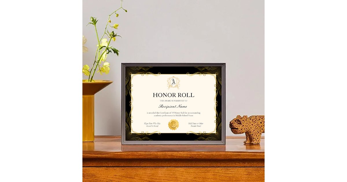 Editable Honor Roll Certificate Template Award | Zazzle