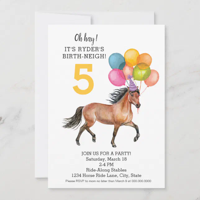 Editable Horse birthday invitation // Rainbow | Zazzle
