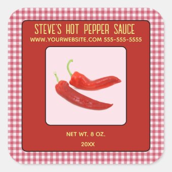 Editable Hot Pepper Sauce Square Sticker | Zazzle