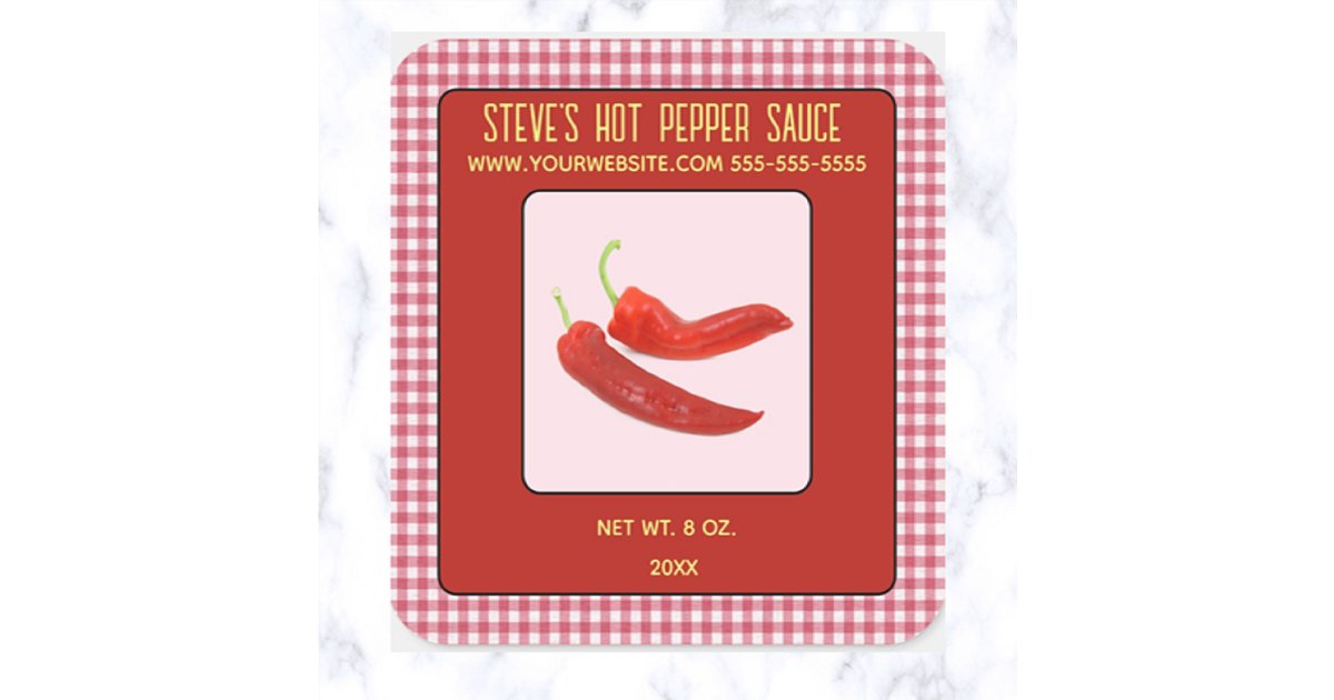 Editable Hot Pepper Sauce Square Sticker | Zazzle
