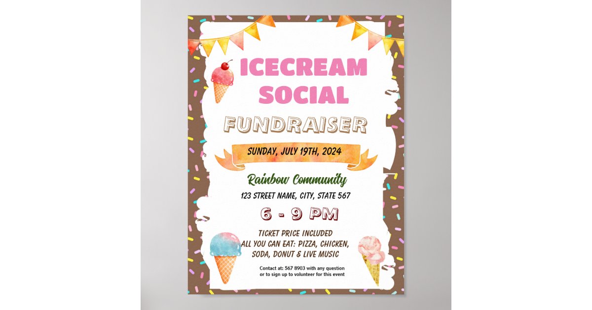 Editable ice cream social meeting teacher flyer poster | Zazzle