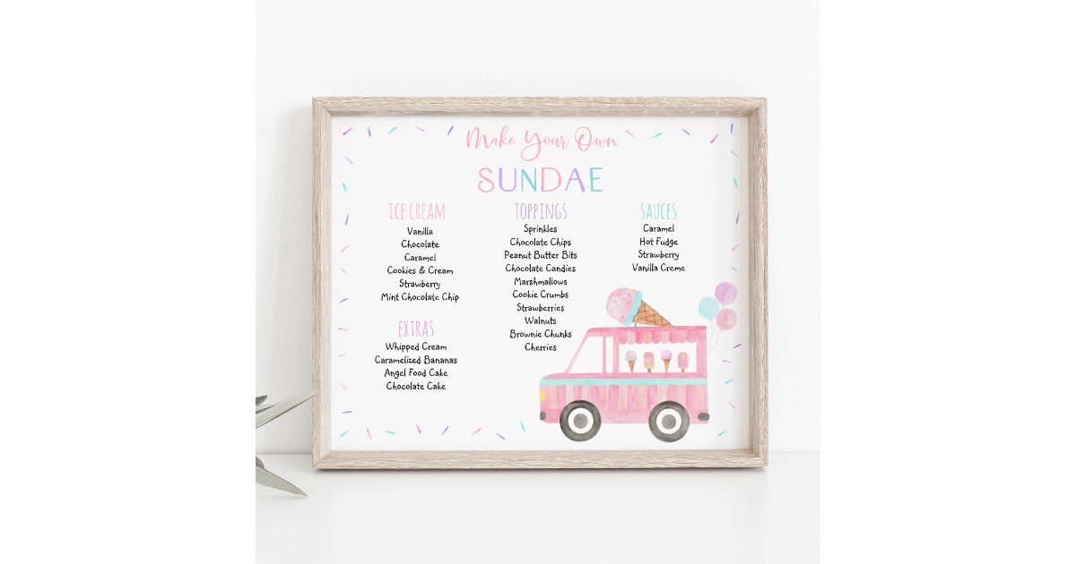 Editable Ice Cream Sundae Birthday Sign | Zazzle