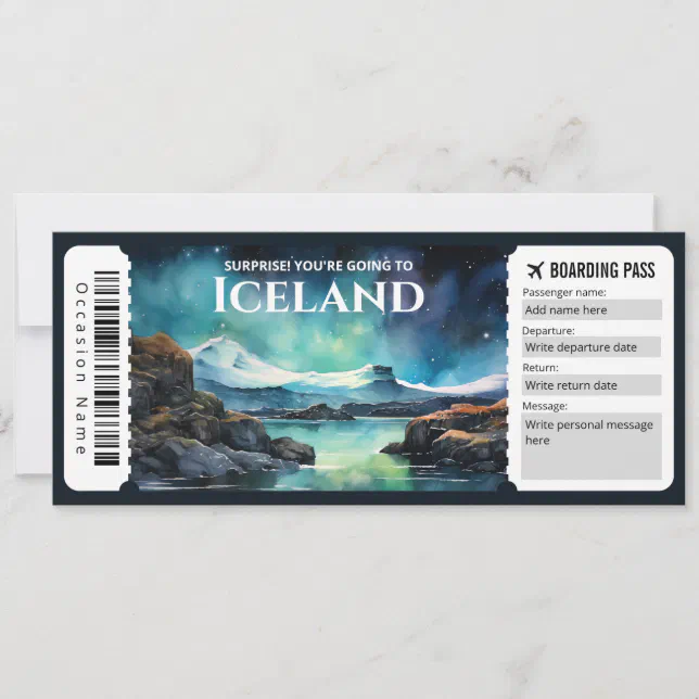 Editable Iceland Boarding Pass Plane ticket Invitation | Zazzle
