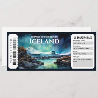 Editable Iceland Boarding Pass Plane ticket Invitation | Zazzle