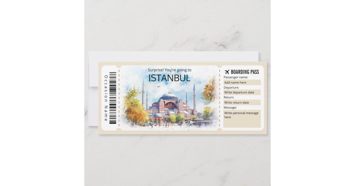 Editable Istanbul Plane ticket, Turkey Trip Invitation | Zazzle
