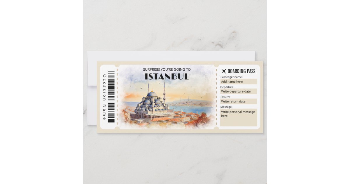 Editable Istanbul Turkey Plane Boarding Pass Invitation | Zazzle