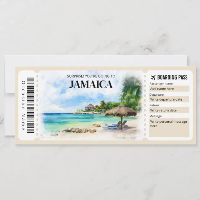 Editable Jamaica Boarding Pass Plane ticket Invitation | Zazzle