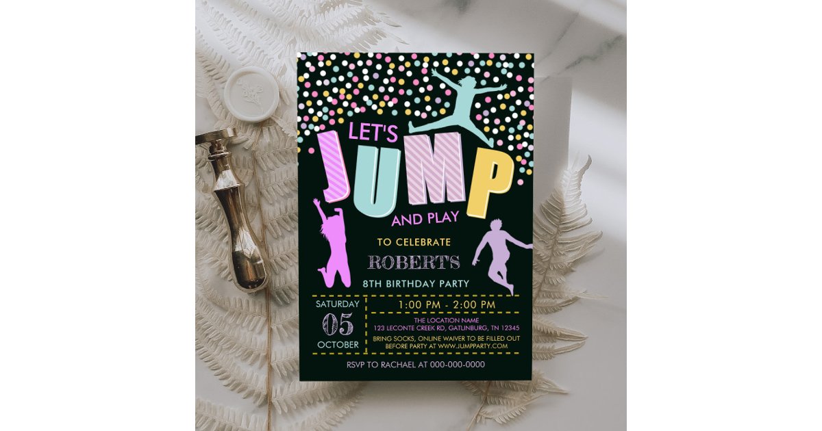 Editable Jump Birthday, Jump Trampoline Invitation | Zazzle