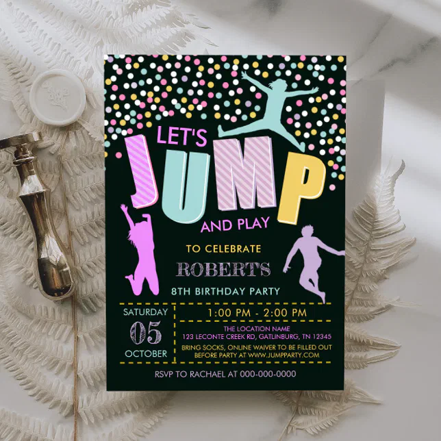 Editable Jump Birthday, Jump Trampoline Invitation | Zazzle