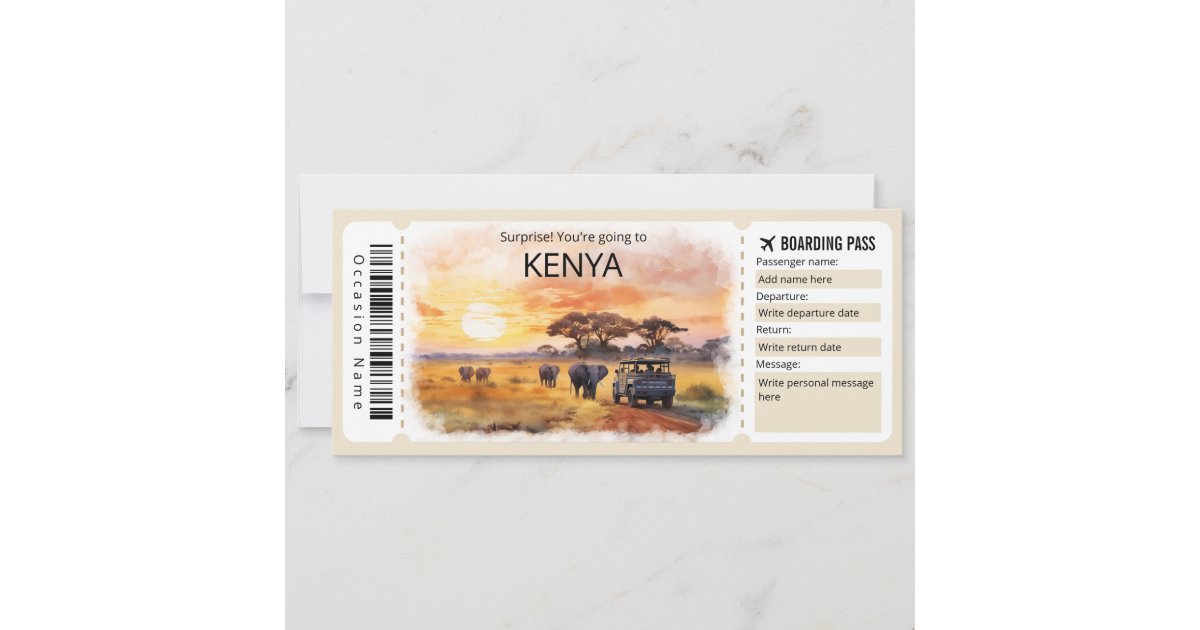 Editable Kenya Plane ticket, Kenya Trip Invitation | Zazzle