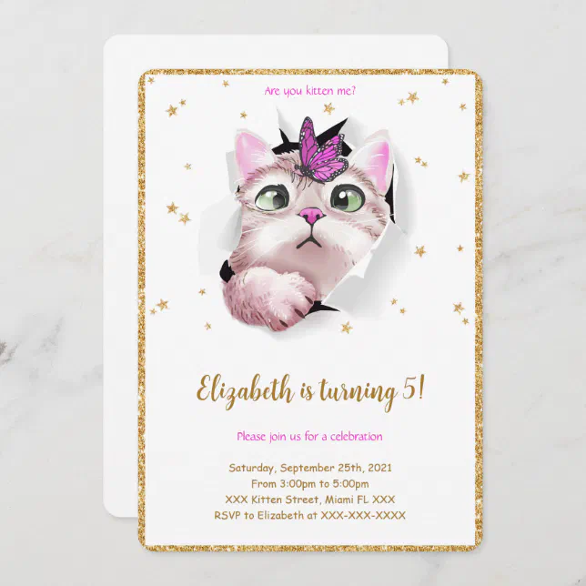 Editable Kitten Birthday Invitation | Zazzle
