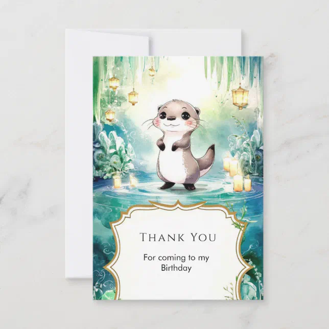 Editable Lake Otter Birthday Thank You Card | Zazzle