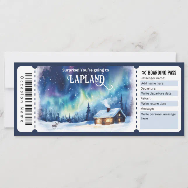 Editable Lapland Plane ticket, Lapland Trip Invitation | Zazzle
