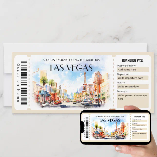Editable Las Vegas Plane Boarding Pass Ticket Invitation | Zazzle