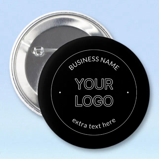 Editable Logo Replacement & Business Name | Black Button | Zazzle