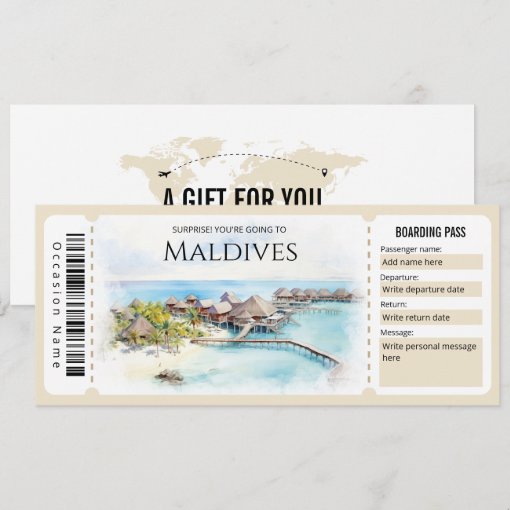 Editable Maldives Plane Boarding Pass Ticket Invitation | Zazzle