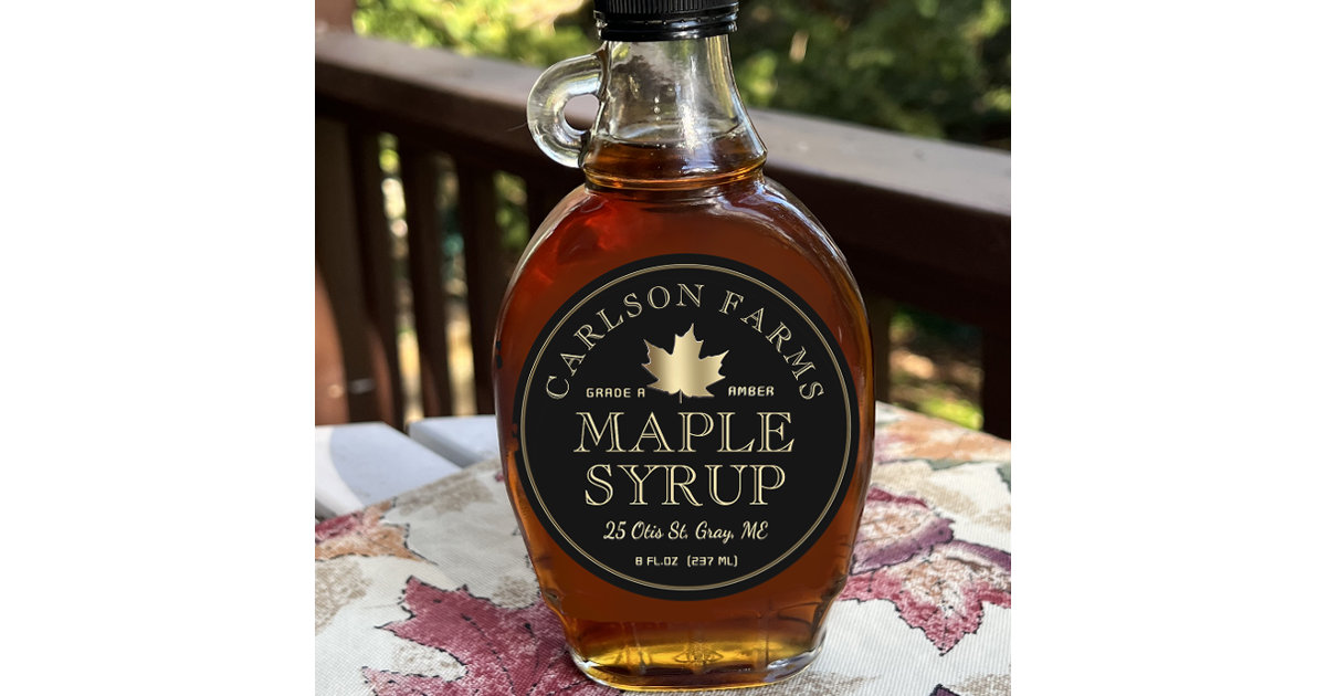 Editable Maple Syrup Gold Maple Leaf Label | Zazzle