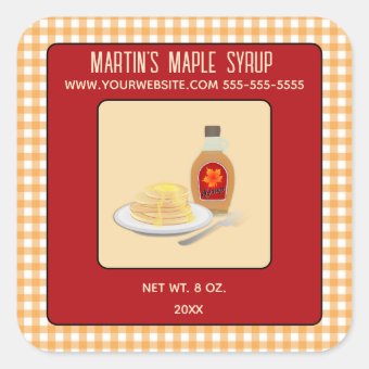 Editable Maple Syrup Square Sticker | Zazzle