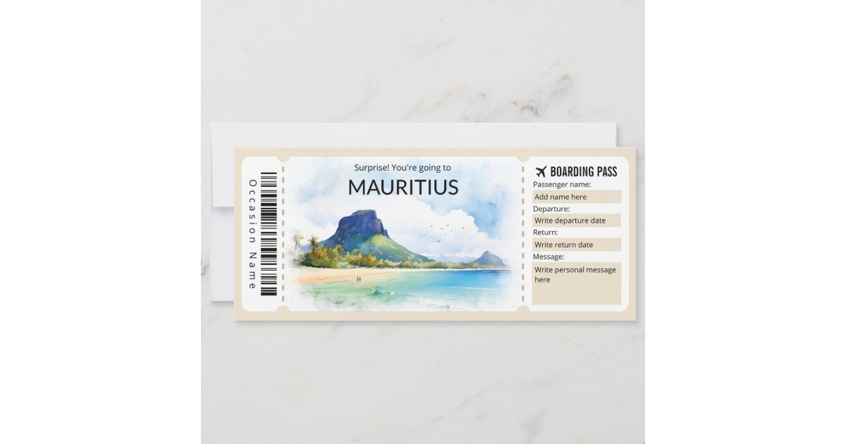 Editable Mauritius Boarding Pass Plane ticket Invitation | Zazzle