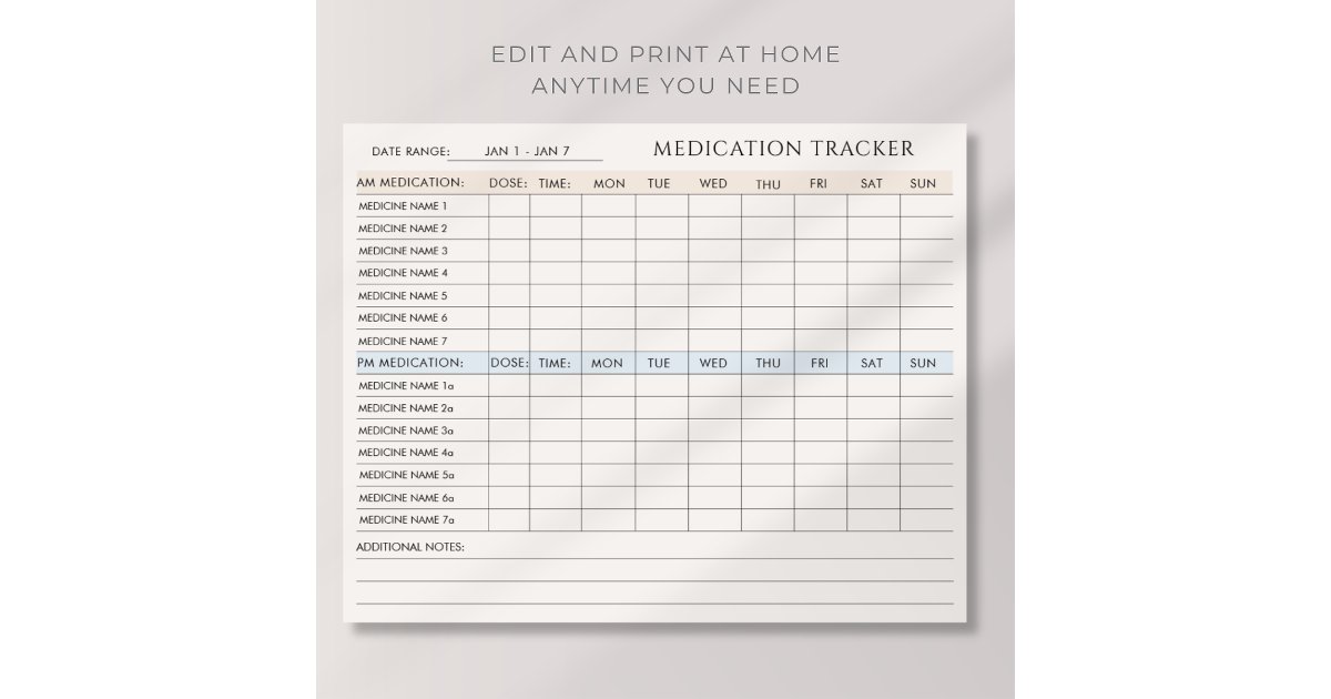 Editable Medication Tracker Printable Downloadable Poster | Zazzle